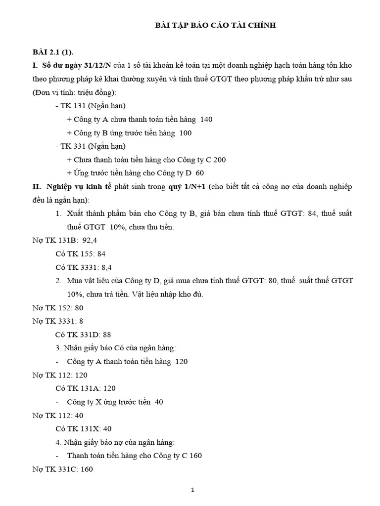 BÀI TẬP GIÁO TRÌNHKTTC3 | PDF