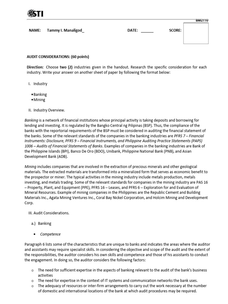 01 Task Performance 1 | PDF | Audit | Mining