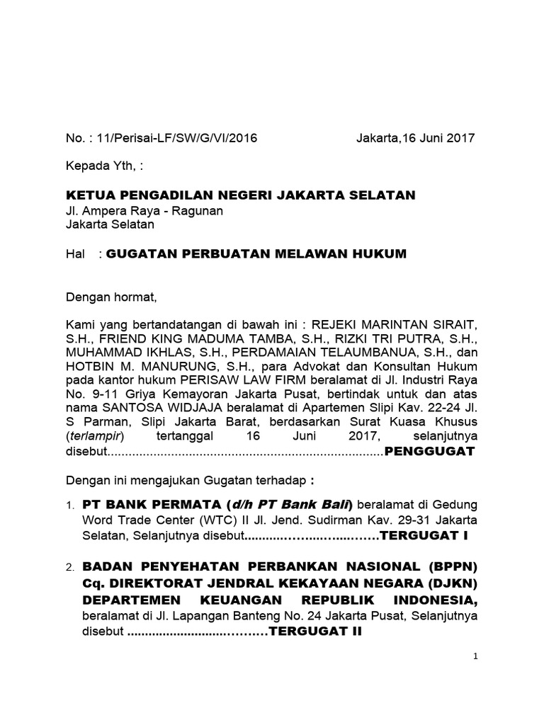 Gugatan Perbuatan Melawan Hukum Bank | PDF