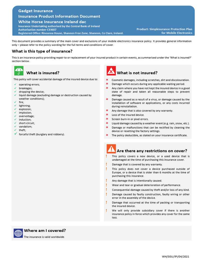 04insurance Product Information Document en Ie | PDF | Insurance ...