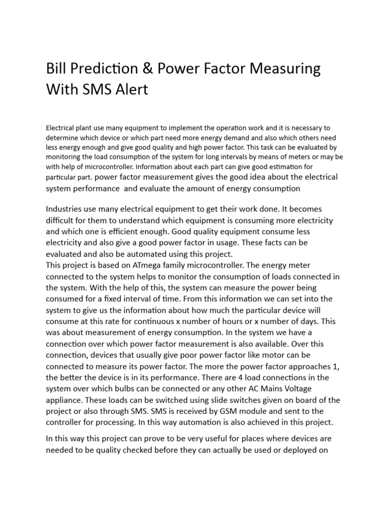 Bill Prediction & Power Factor Measuring With SMS Alert | PDF | Automation | Microcontroller