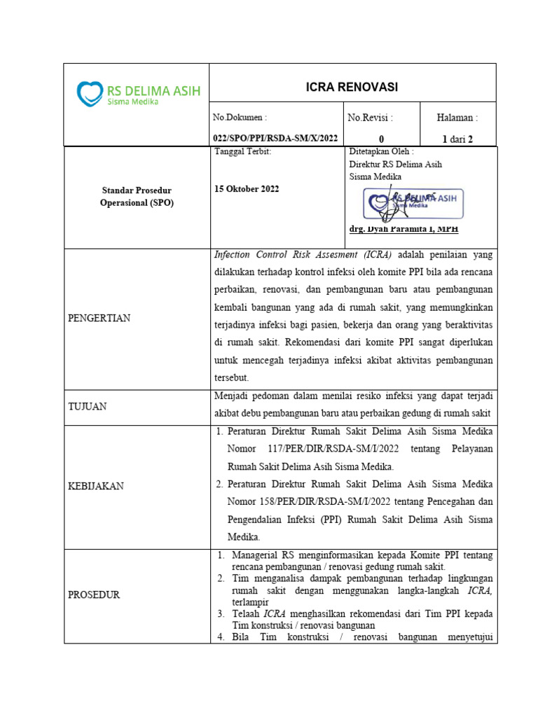 ICRA Renovasi Rumah Sakit: Prosedur dan Kebijakan | PDF