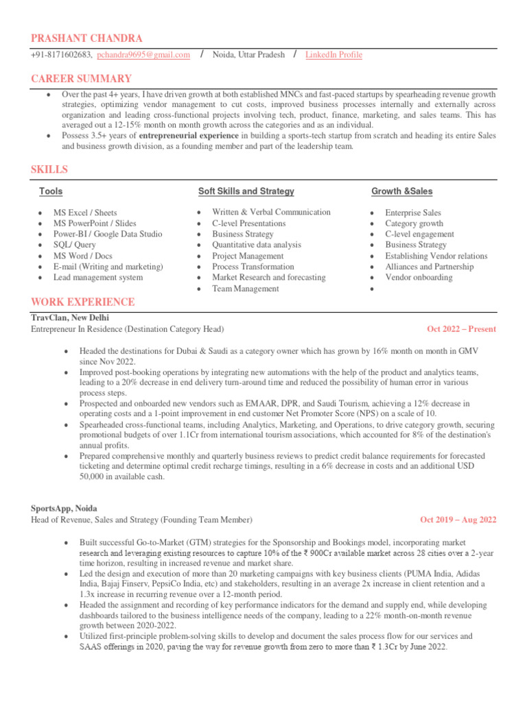 Prashant Chandra: Growth & Sales Expert | PDF | Marketing | Analytics