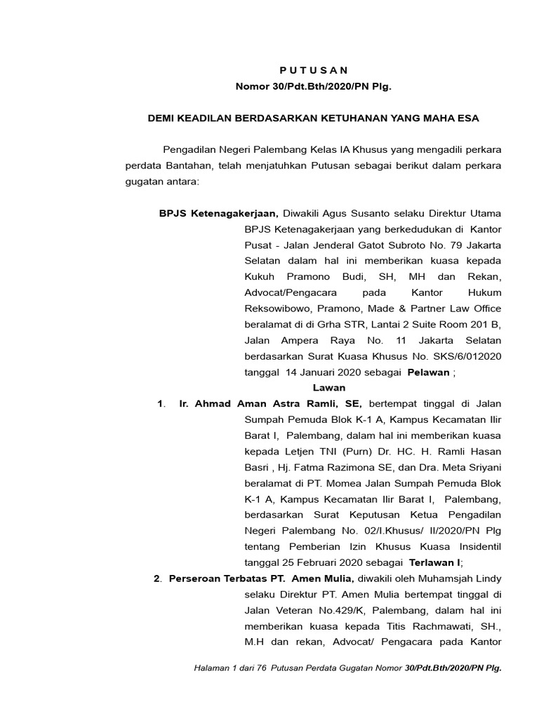 Putusan PN 30 BTH | PDF