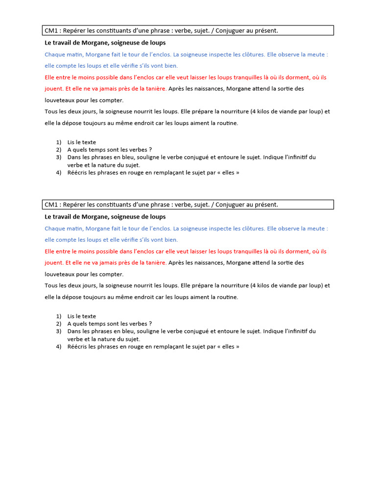 Texte Cycle 3 Pour Travailler Le Présent EDL | PDF | Sujet (Grammaire ...