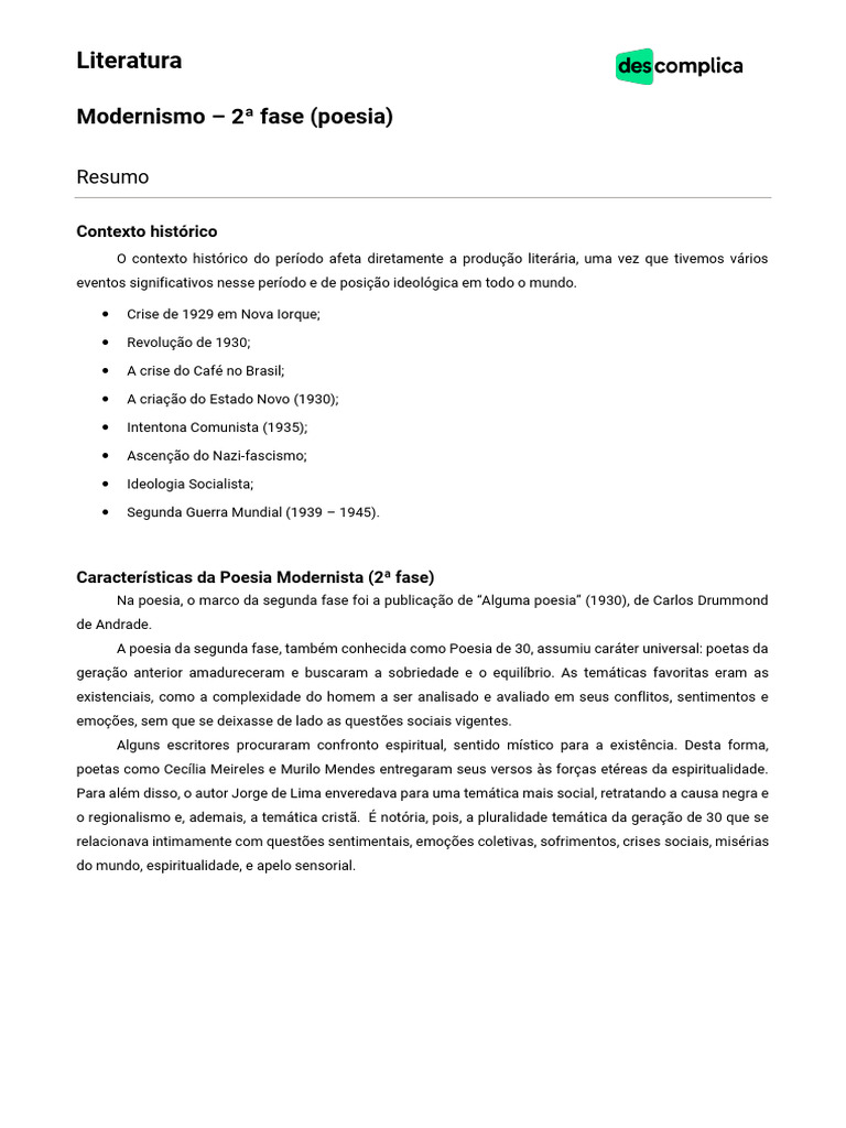 Modernismo 2 Fase Poesia | PDF | Poesia | Os Estados Unidos