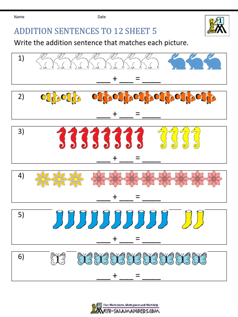 Addition Sentences To 12 5 | PDF