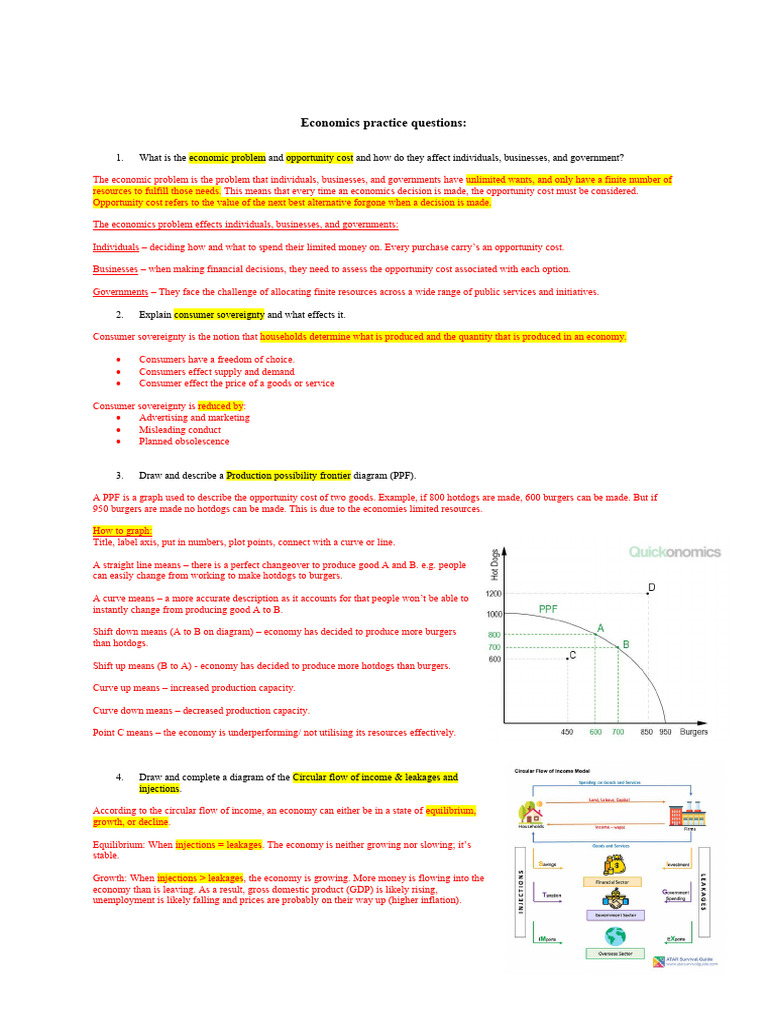 Economics Practice Questions and Answers - Year 11 Preliminary (Likely ...