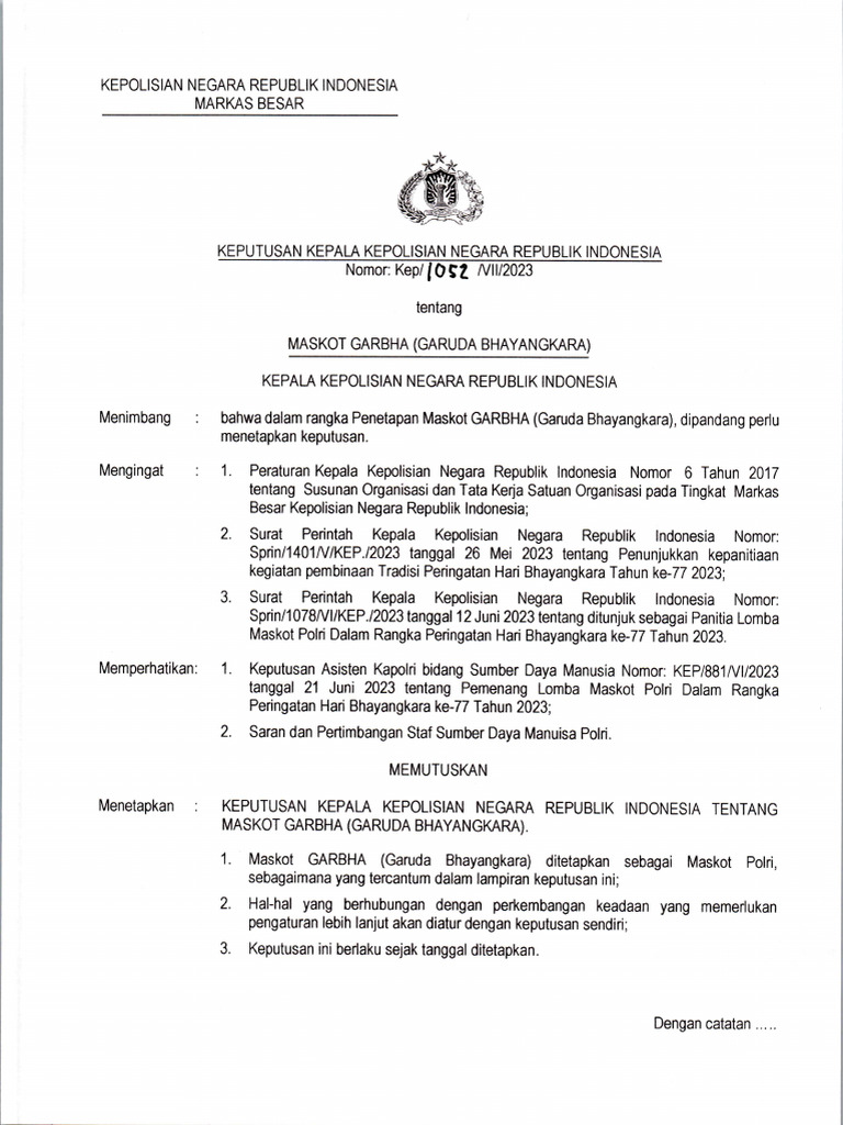 Kep TTG Maskot Polri Garbha | PDF