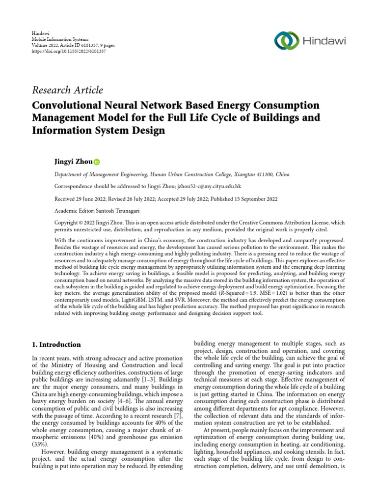 Convolutional Neural Network Based Energy Consumption Management Model For The Full Life Cycle