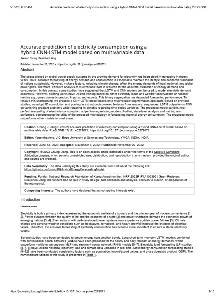 Accurate Prediction Of Electricity Consumption Using A Hybrid Cnn Lstm Model Based On