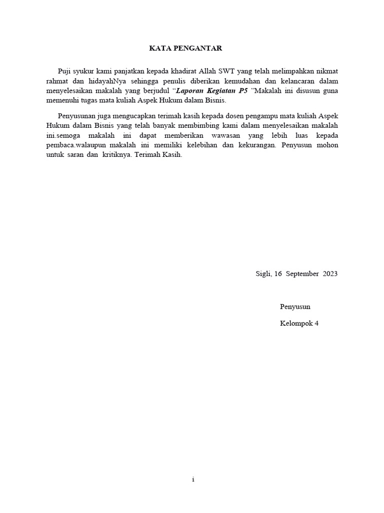 Contoh Daftar Isi Laporan P5 | PDF | Karier & Perkembangan | Bisnis