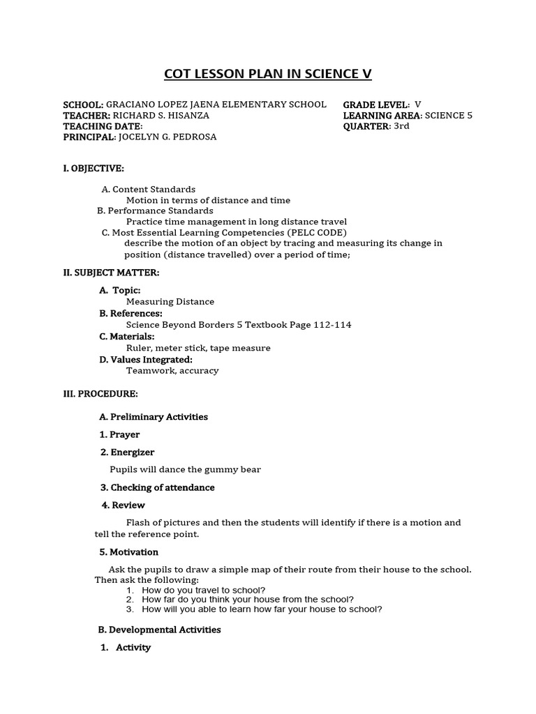 Distance Lesson Plan | PDF