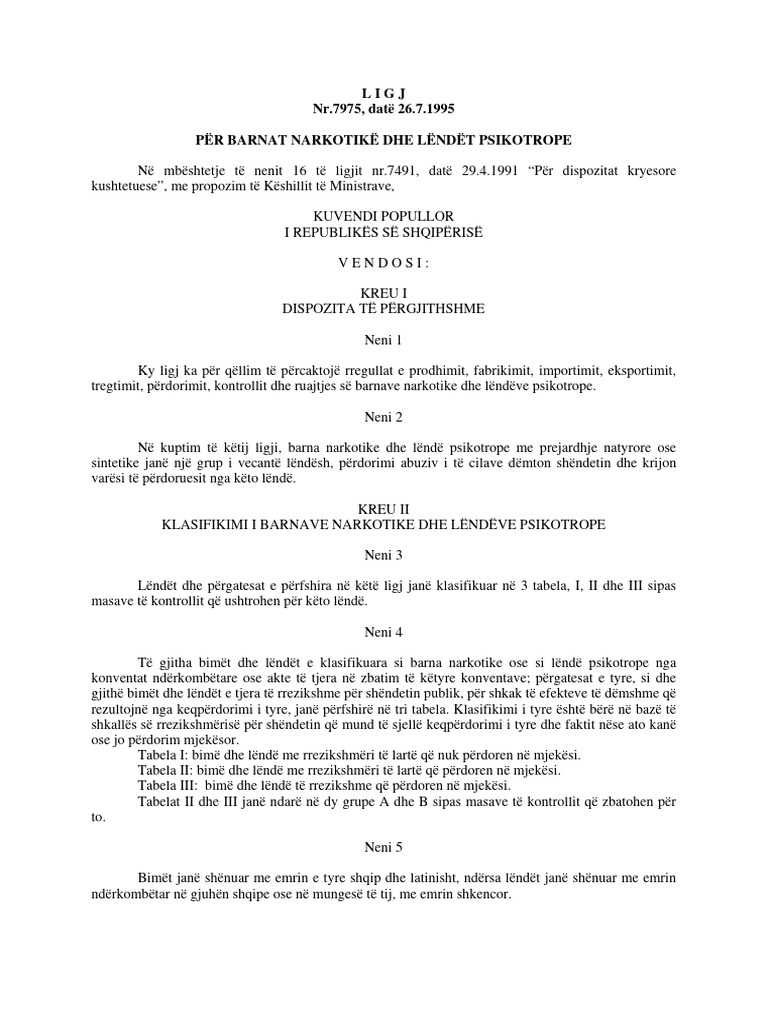 Ligj-1995-07!26!7975 Per Substancat Psikotrope | PDF