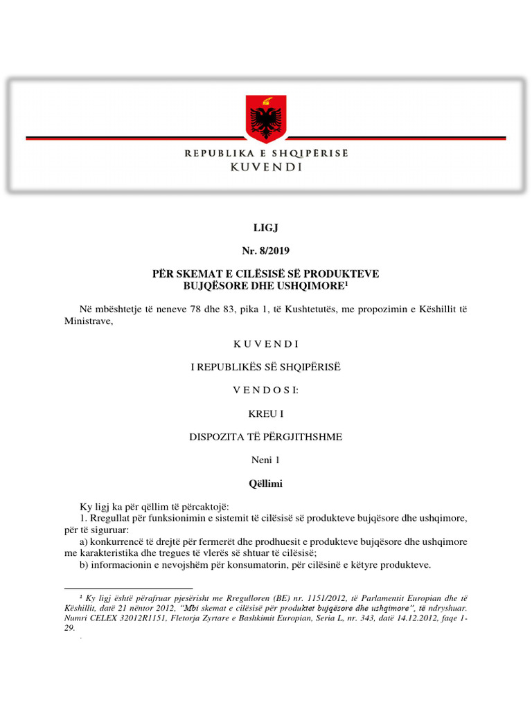Ligji Per Skemat e Cilesise 8.2019 | PDF
