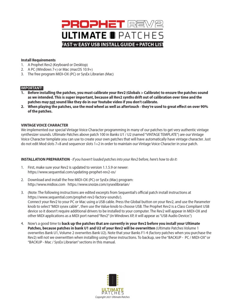 IMPORTANT INFO, Install + Patchlist | PDF | Synthesizer | Personal Computers