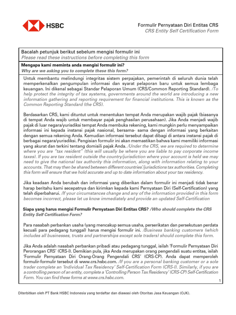 Crs-E Entities Self Cert Form-Indonesia | PDF | Bisnis | Pengelolaan ...