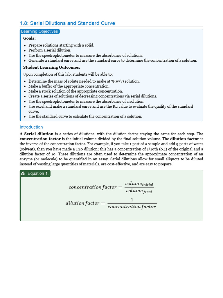 Serial Dilutions & Standard Curve Lab | PDF | Mass Concentration (Chemistry) | Ph