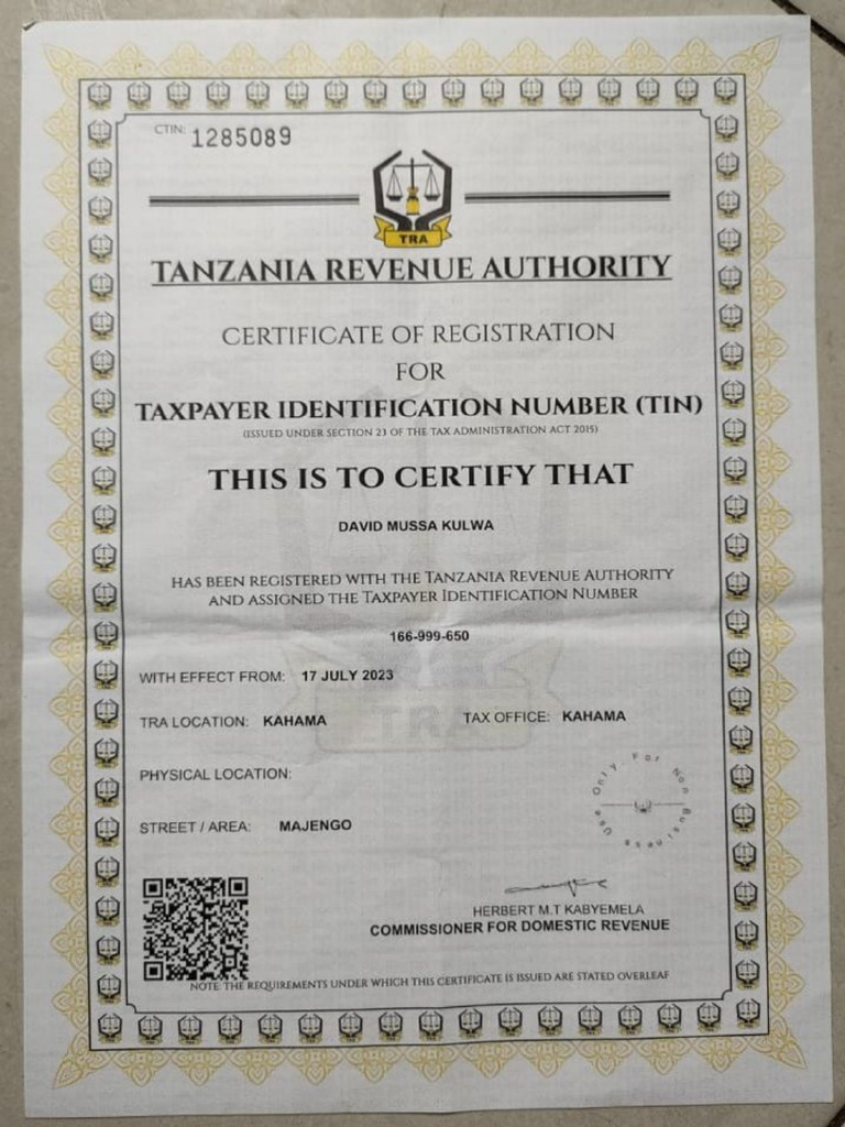 Tanzania Identification Number | PDF