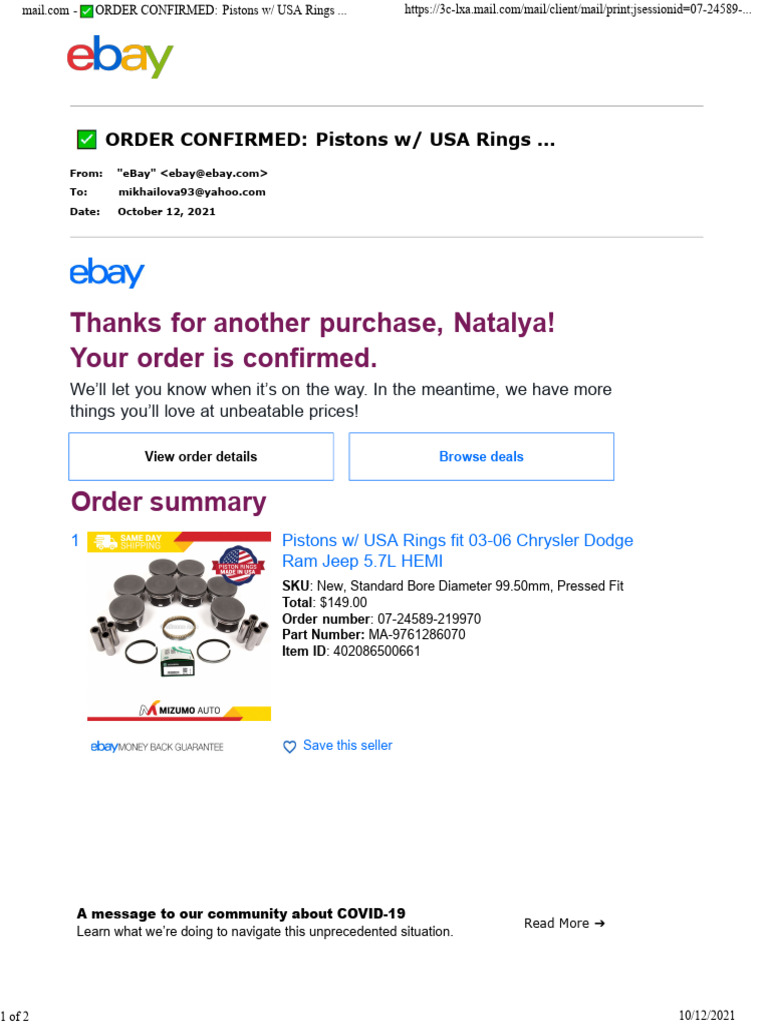 Invoice Ebay10 | PDF | Chrysler | Motor Vehicle Manufacturers Of The ...