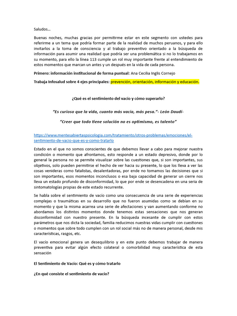 Qué Es El Sentimiento Del Vacío y Cómo Superarlo | PDF | Las emociones ...
