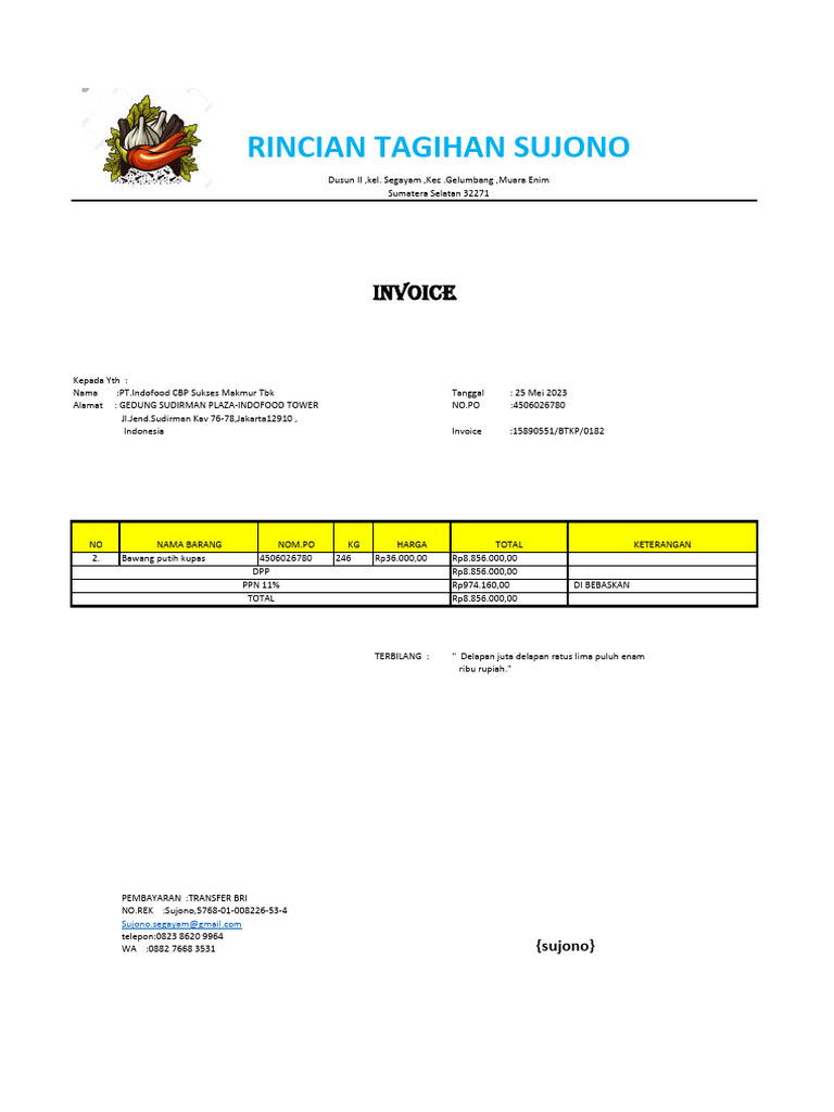 Invoice untuk PT Indofood | PDF