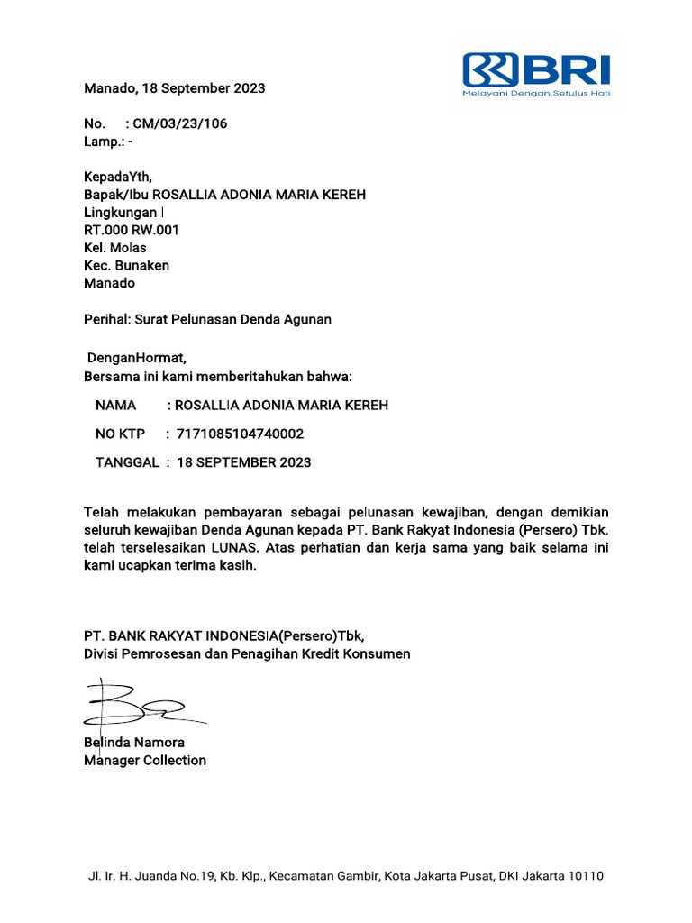Pelunasan BRI | PDF | Hukum