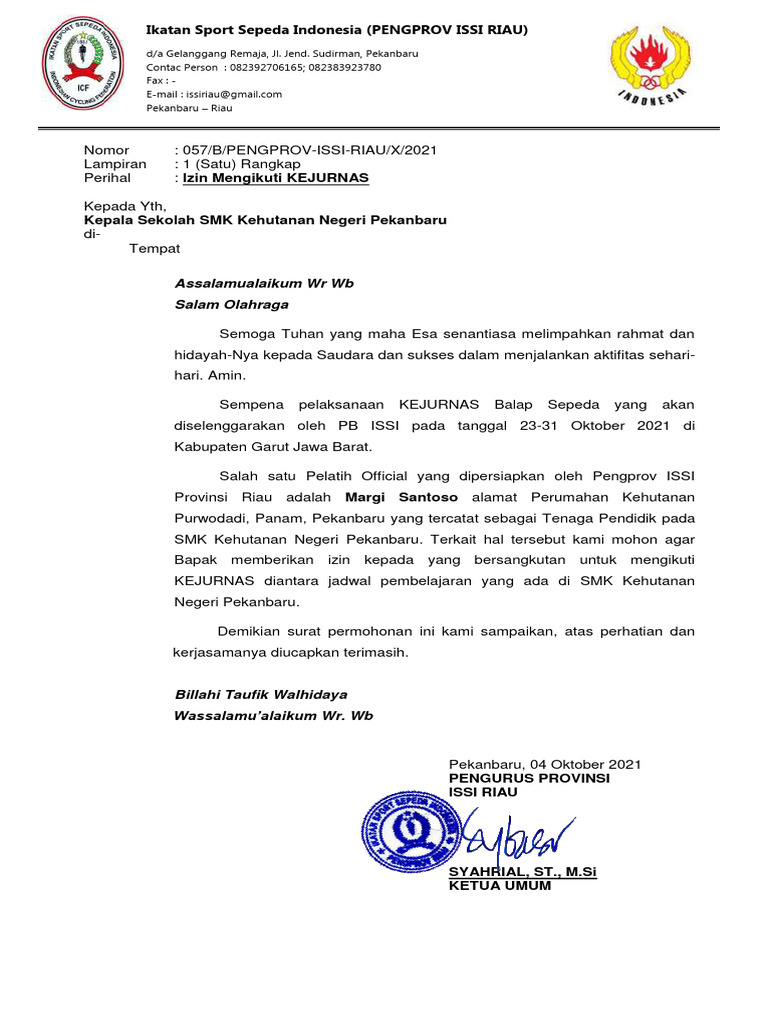 057-Surat Izin Mengikuti Latihan Balap Sepeda Acc | PDF