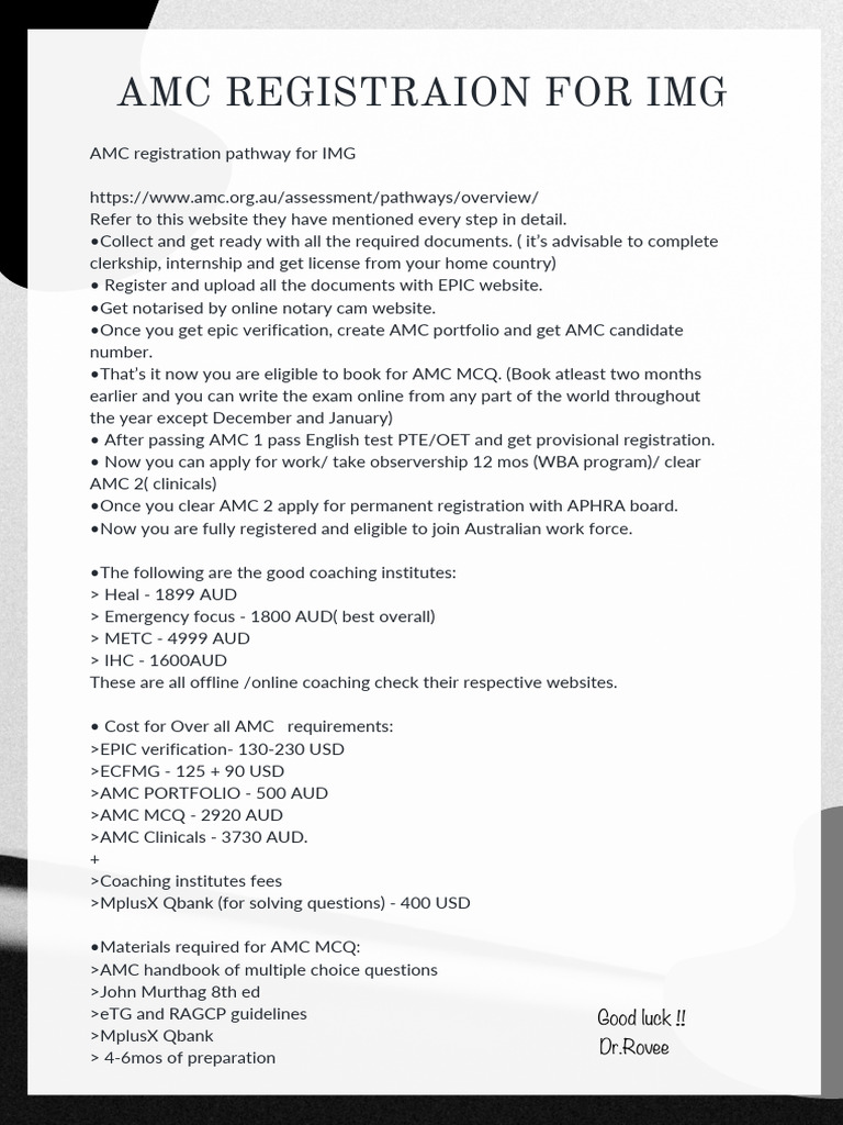 Amc Registraion For Img: Good Luck DR - Rovee !! | PDF