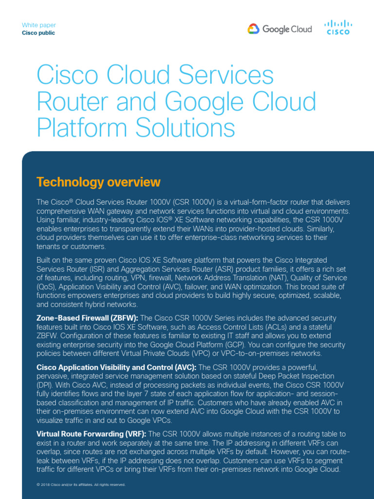 Cisco Cloud Services Router and Google Cloud Platform Solutions | PDF ...