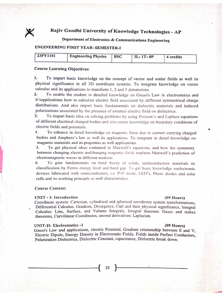 Physics Syllabus - Ece | PDF