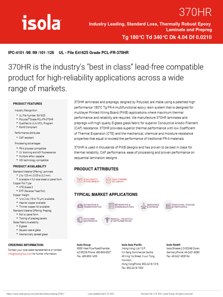 370 HR | PDF | Printed Circuit Board | Materials Science
