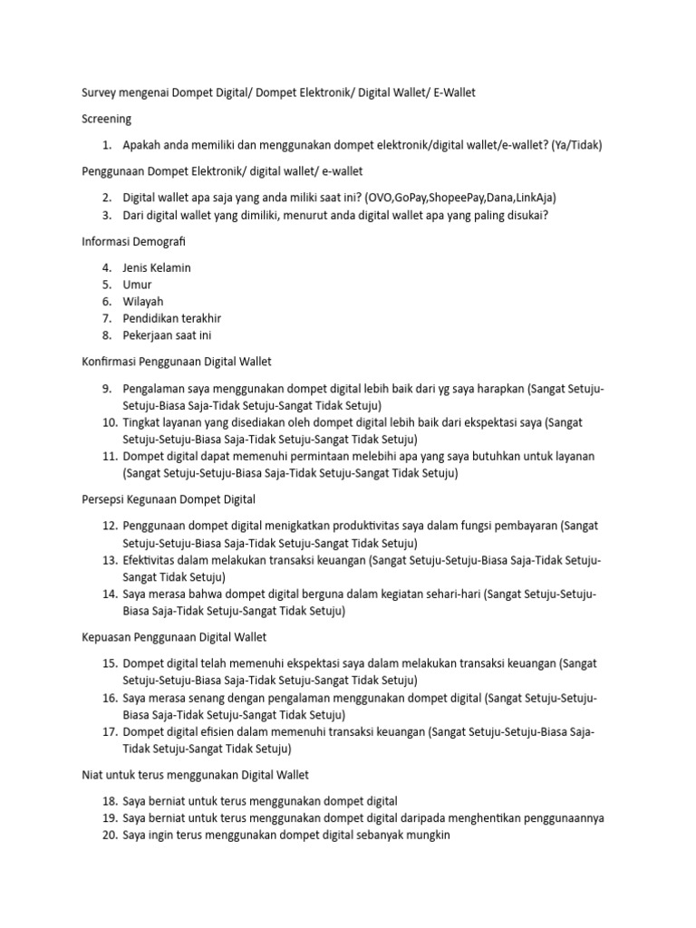 Contoh Survey Mengenai Dompet Digital | PDF