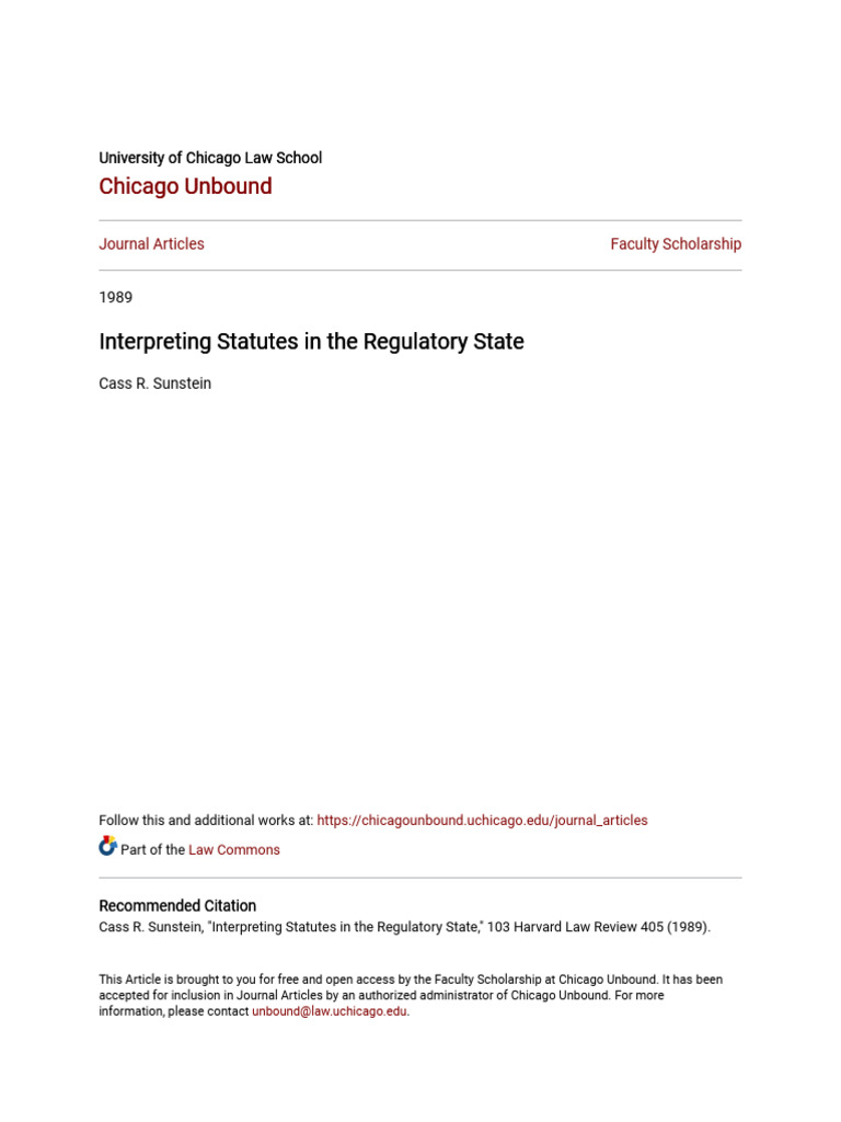 Interpreting Statutes in The Regulatory State | PDF | Statutory ...