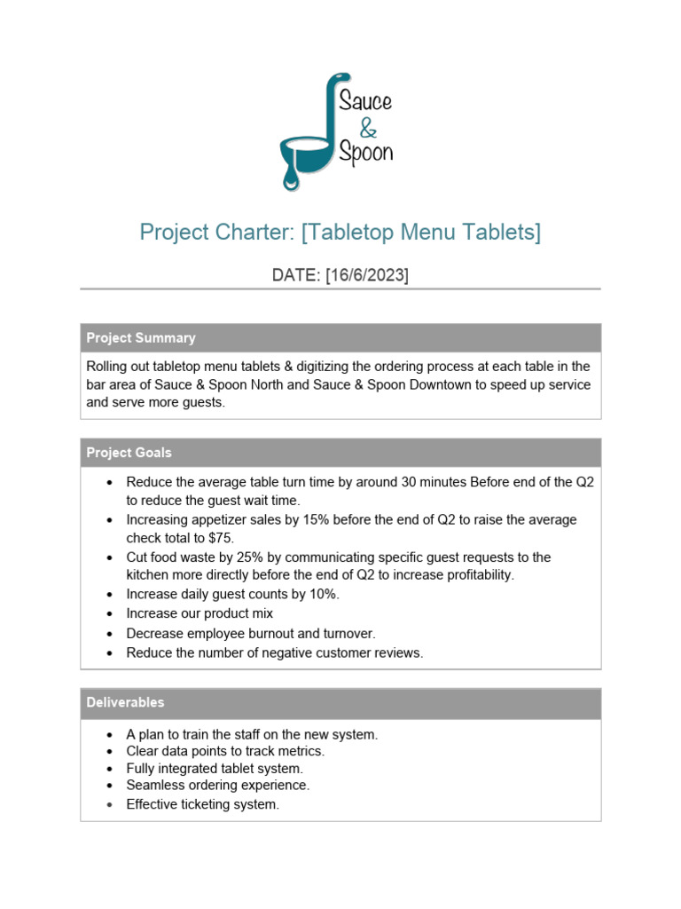 Google Project Charter Template | PDF | Menu | Tablet Computer