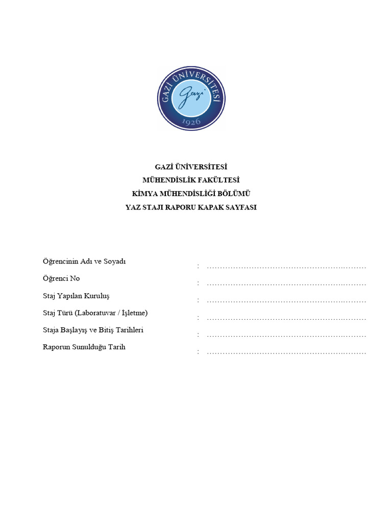 Staj Raporu Kapak Sayfasi | PDF