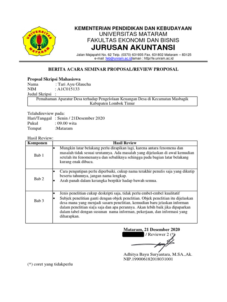 Berita Acara Review Proposal Tari Ayu G | PDF
