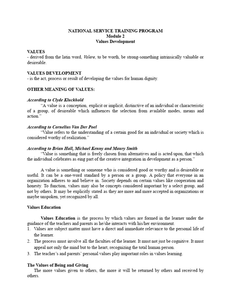 NSTP1 Module 2 Values Development | PDF
