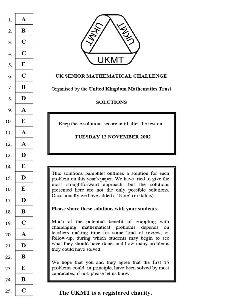 UKMT Senior Mathematical Challenge 2002 | PDF | Triangle | Circle