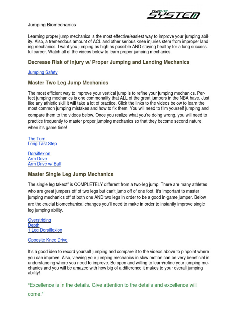 Jumping Mechanics For Program | PDF