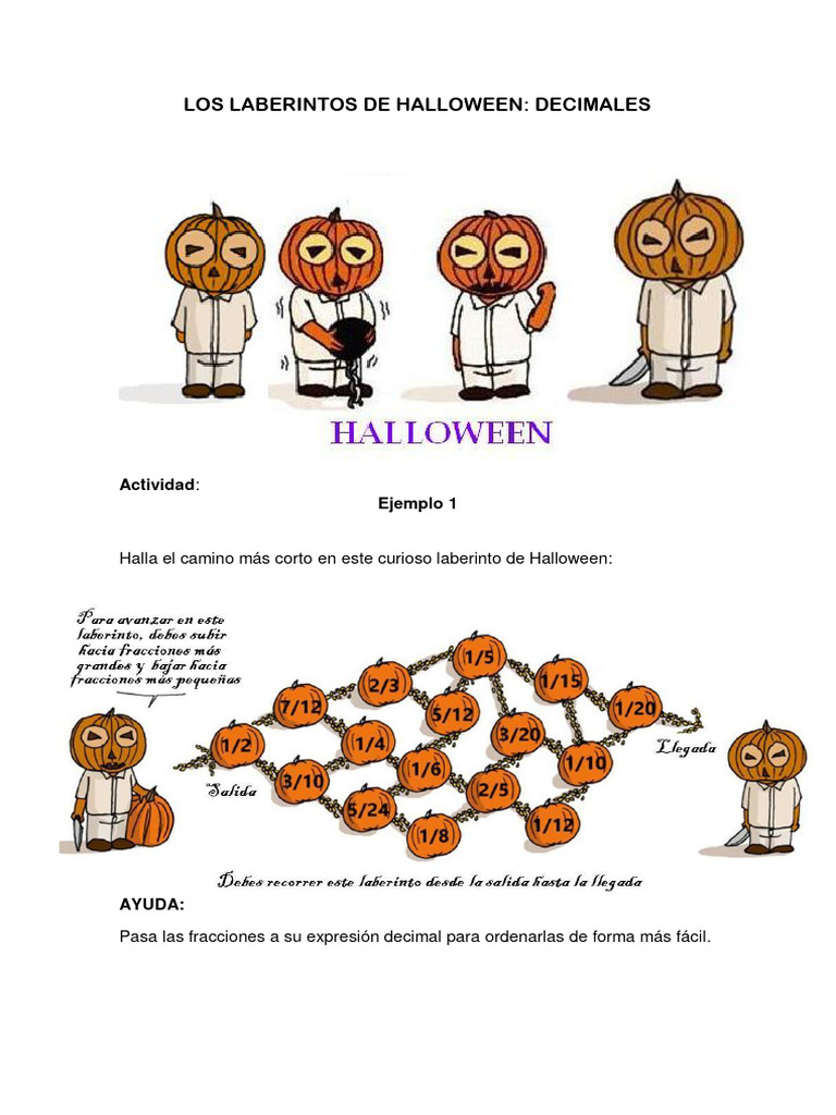 Los Laberintos de Halloween: Decimales: Actividad: Ejemplo 1 | PDF
