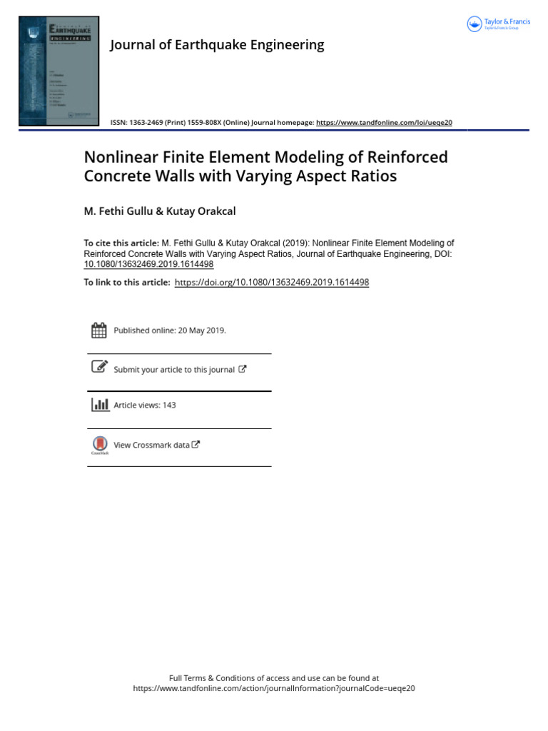 Nonlinear Finite Element Modeling Of Reinforced Concrete Walls With Varting Aspect Ratios