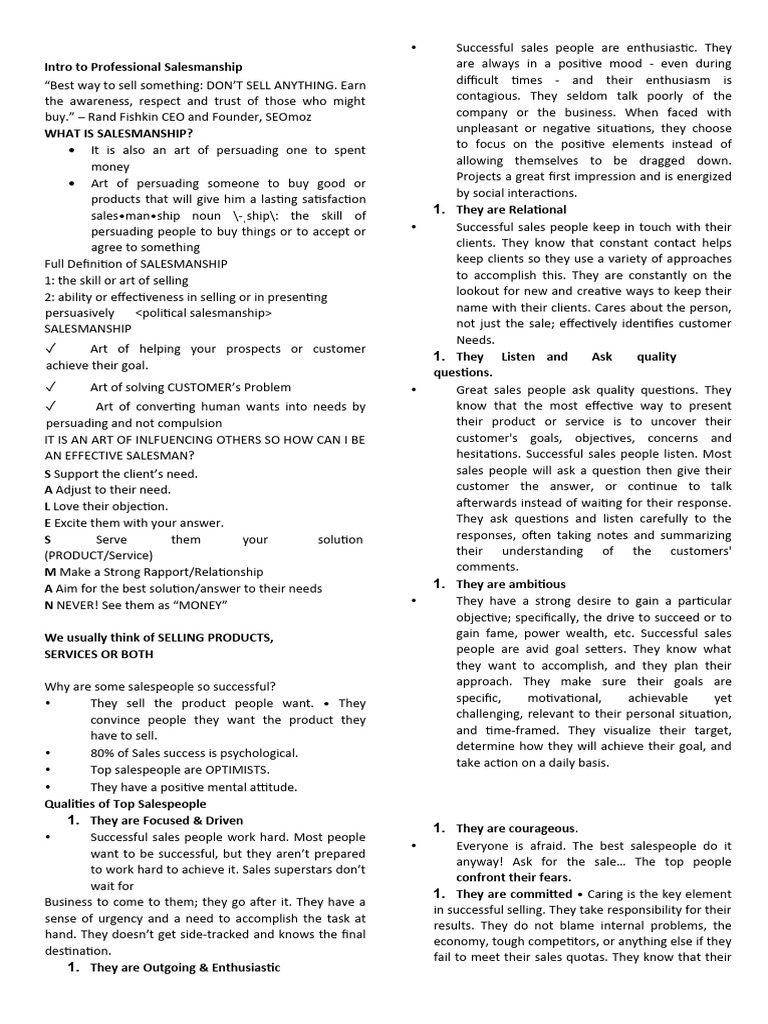 Prof Salesman | PDF | Sales | Business