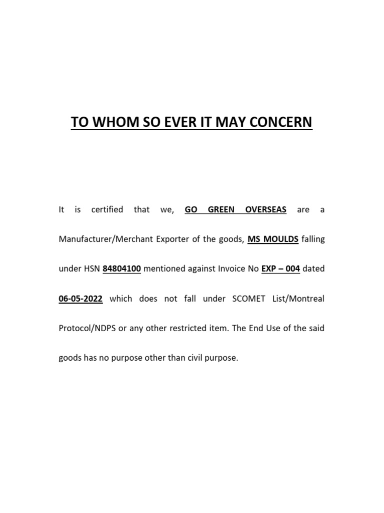 SCOMET Declaration for MS Moulds Export | PDF | Business