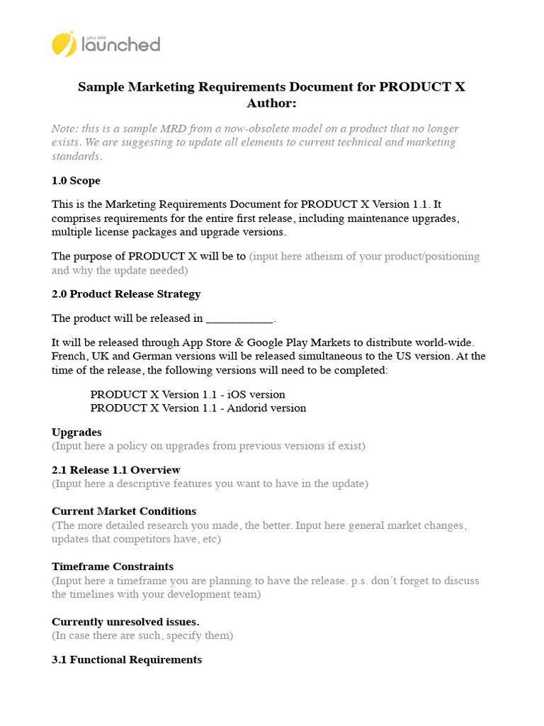 Marketing Requirement Document Sample | PDF | Software Testing ...