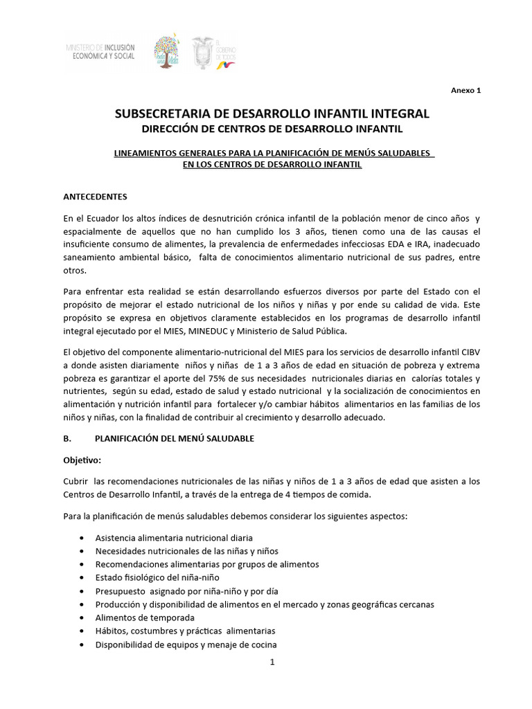 Anexo 1 Lineamientos Planificación Menú 1 | PDF | Nutrición | Dieta y ...