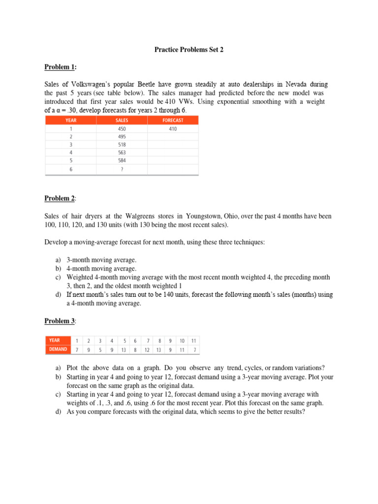 Practice Problems Set2 Instructions | PDF | Forecasting | Moving Average