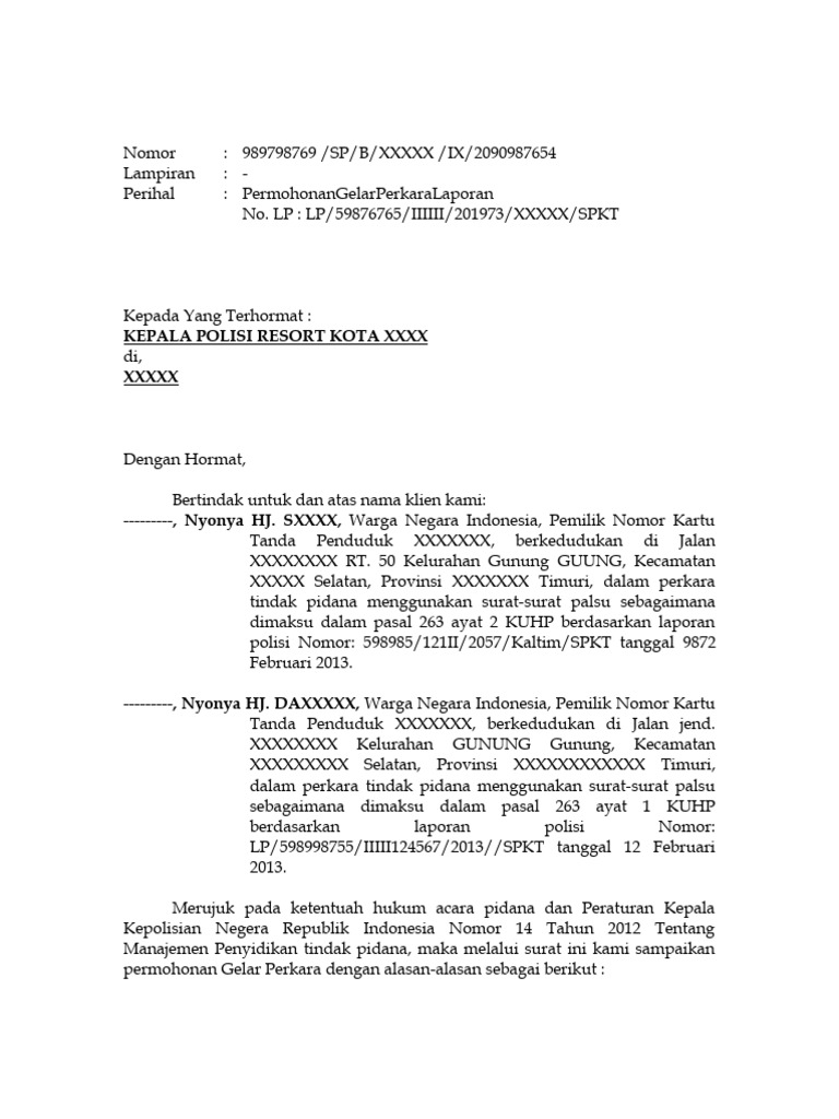 SCRIB - Permohonan Gelar Perkara | PDF