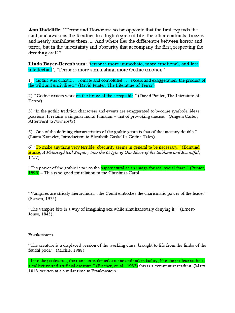 Gothic Critical Quotations | PDF | Gothic Fiction | Frankenstein