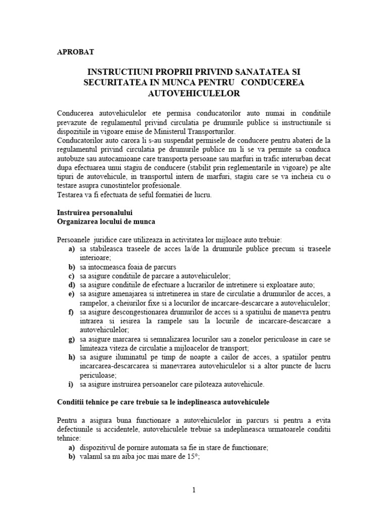 5.instructiuni SSM - Conducerea Autovehiculelor | PDF